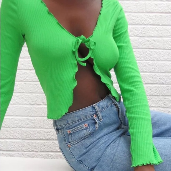 Urban Outfitters | Tops | Uo Green Tiefront Lettuce Edge Top | Poshmark